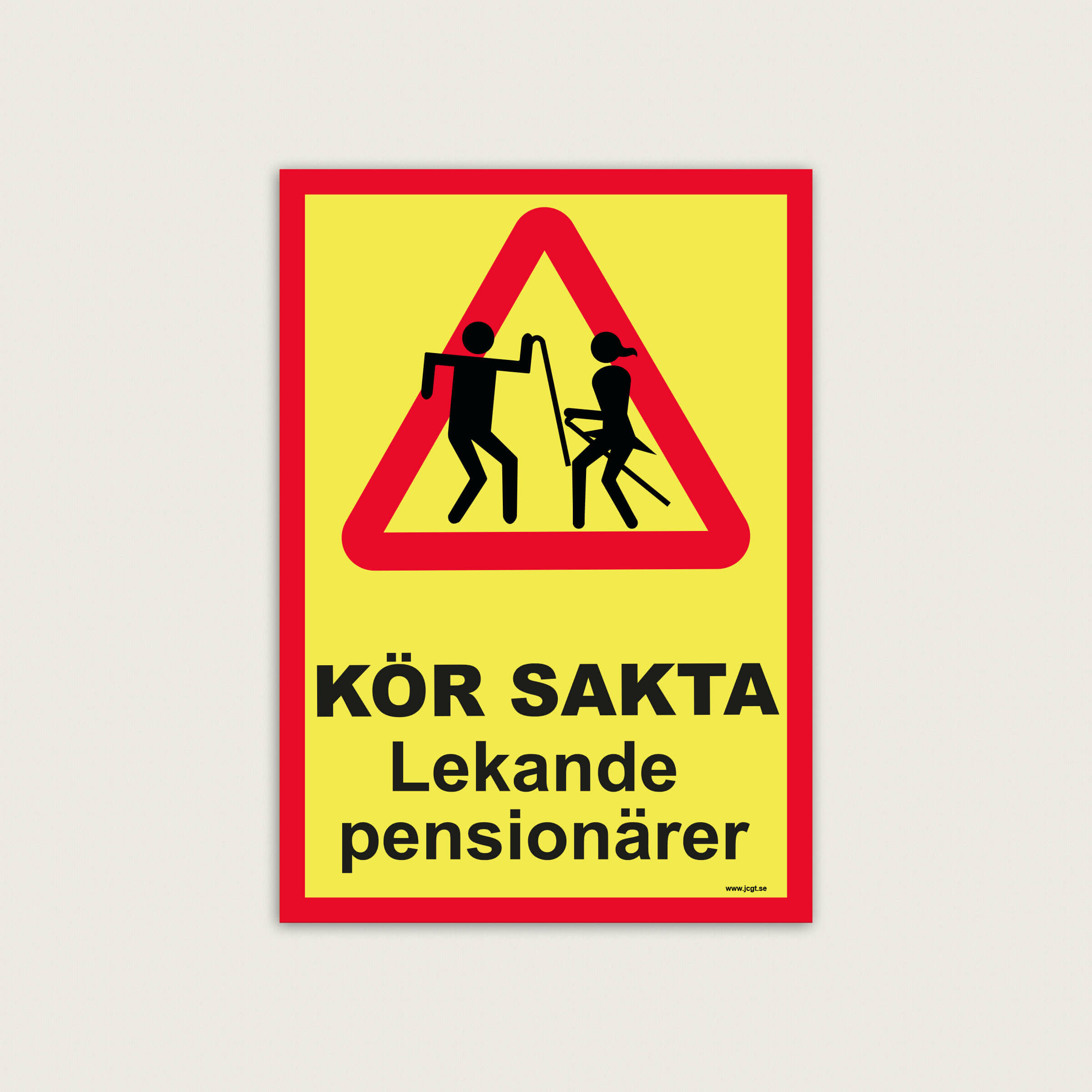Kör sakta Lekande pensionärer skylt - I A4 & A3-storlek - JCGT